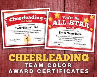 Cheerleading Certificates, Editable Cheerleader Certificate, Cheer Team ...