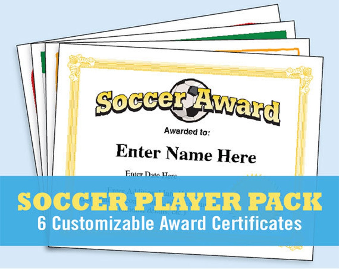Soccer Award Certificates: Player Pack, Customizable Template (PDF) - Etsy