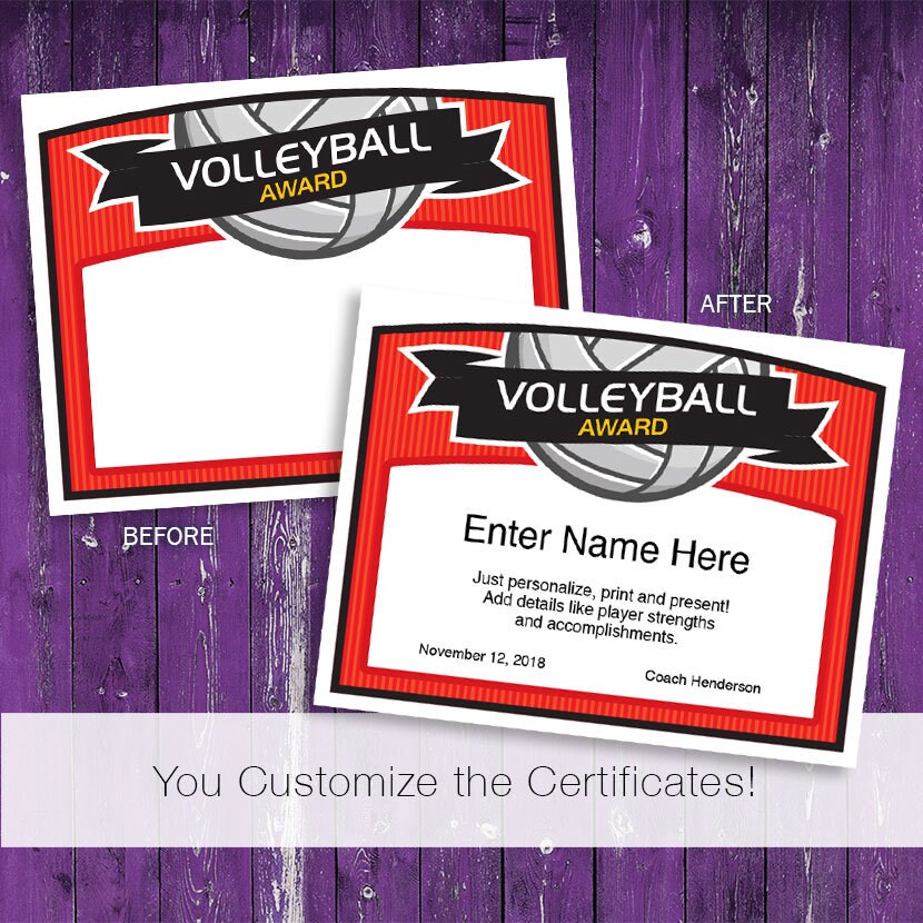 Volleyball Certificate, Volleyball Award Template, Volleyball Coach ...