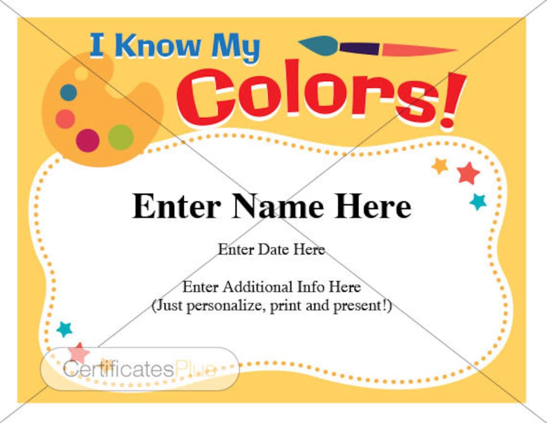 I Know My Colors Kid Certificate: Editable Award (digital Download) - Etsy