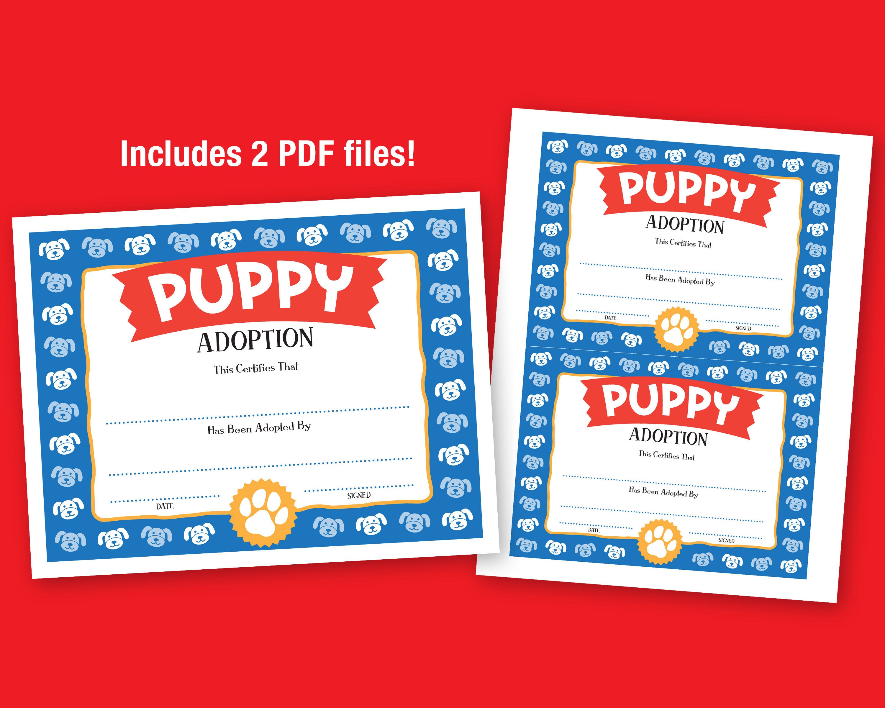 Puppy Adoption Certificate, Adopt a Puppy Printable Certificate, Dog ...