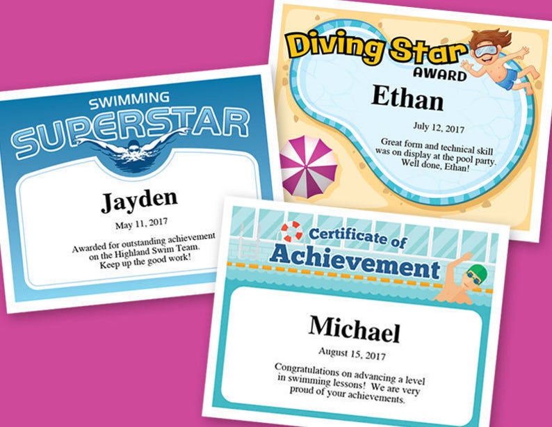 Swimming Certificate Pack, Child Certificate, Kid Certificate, Learned ...