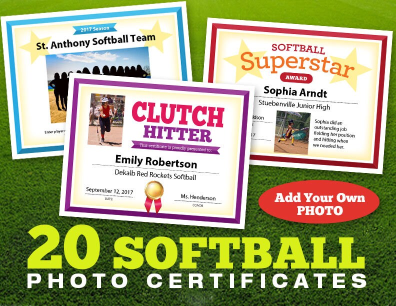 20 Softball Editable Photo Certificates Add Your Own Photo, Digital ...