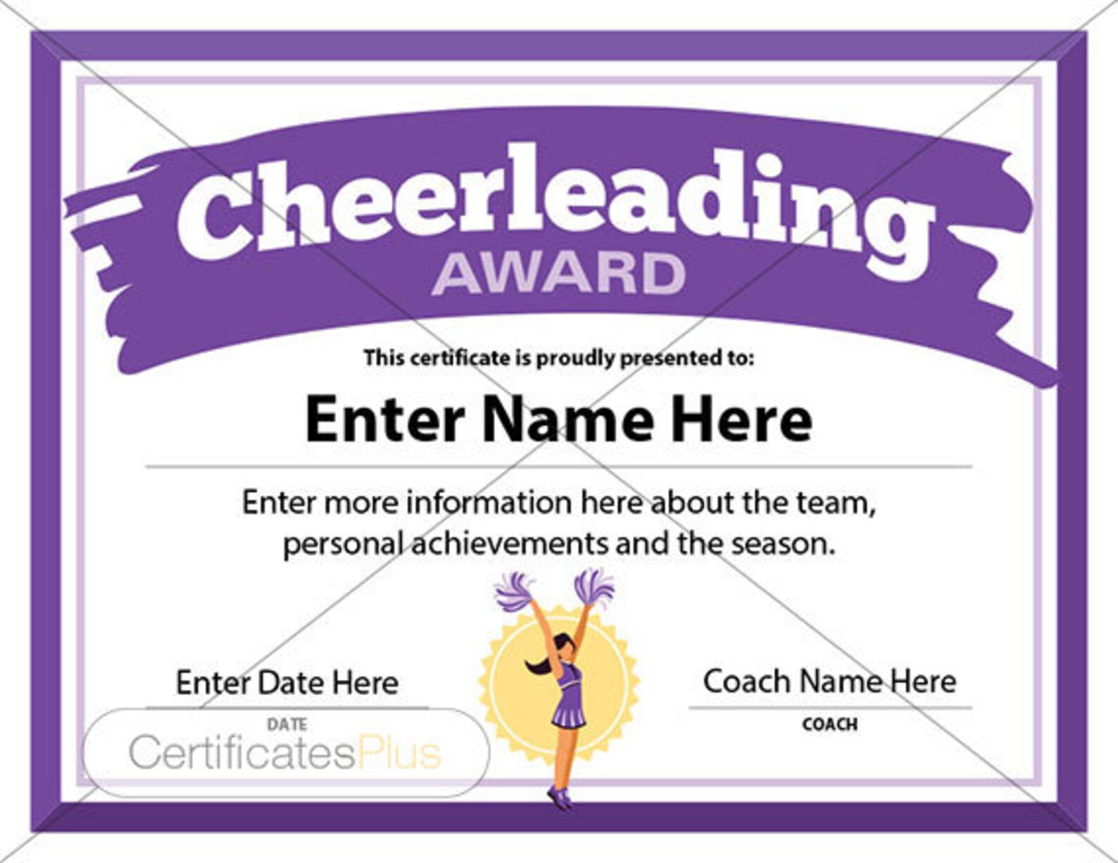 2 Cheerleading Purple Team Color Certificates, Editable Cheerleader ...