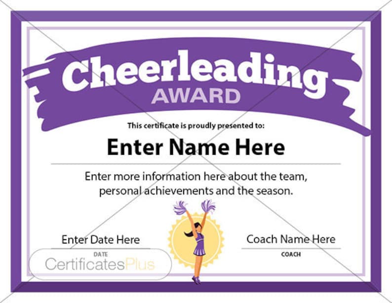 2 Cheerleading Purple Team Color Certificates, Editable Cheerleader ...