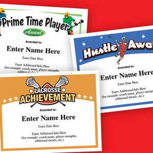Lacrosse Certificates Editable, LAX, Lacrosse Awards, Kid Certificates ...