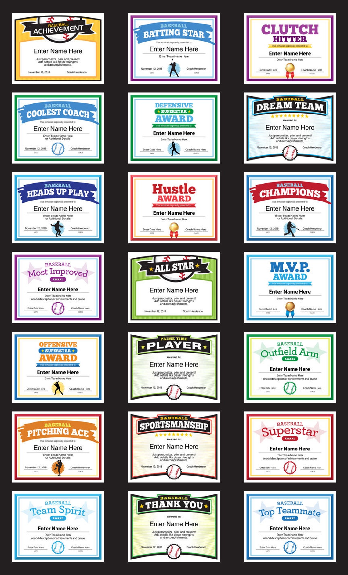 Baseball Certificates 21 Editable Team Awards Printable Templates ...