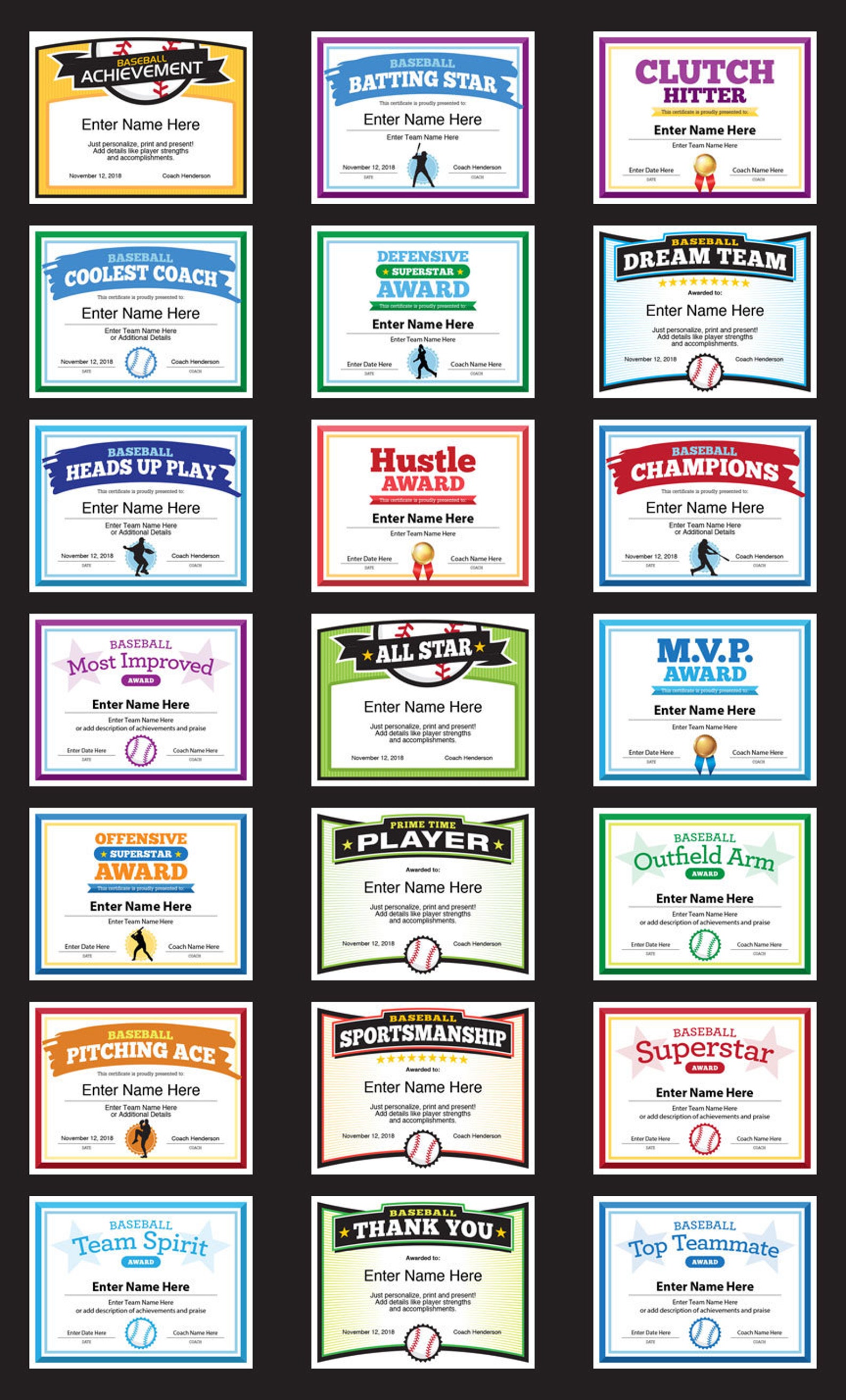 Baseball Certificates - 21 Editable Team Awards - Printable Templates ...