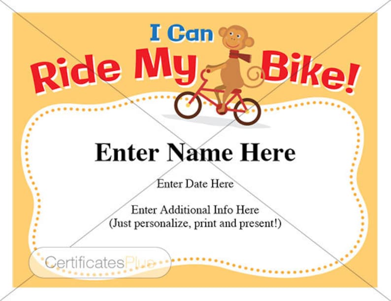 Biking Certificate Kids Certificate I Can Ride My Bike Bike - Etsy