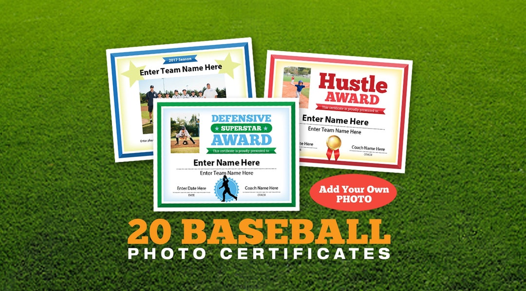 Baseball Photo Certificates, Baseball Awards, Kid Certificates ...