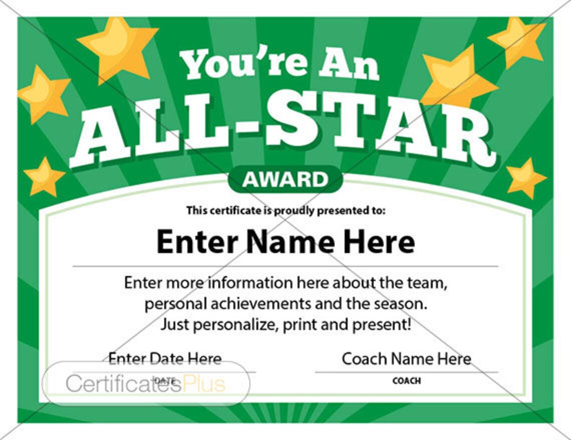 2 Cheerleading Green Team Color Certificates, Editable Cheerleader ...