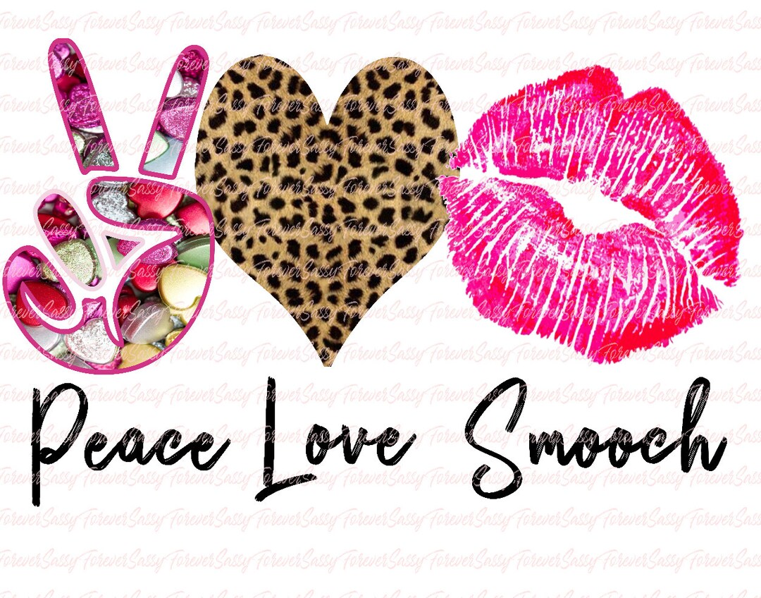 Peace Love Smooch, Valentines Day Design, Leopard Heart, Lips ...