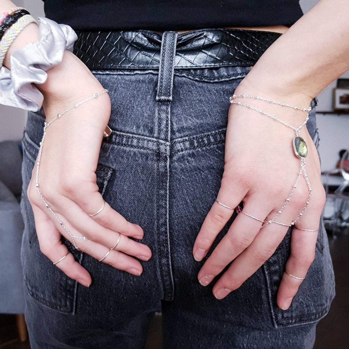 Sterling Silver Hand Chain With Gemstones Hand Chain With - Etsy Canada