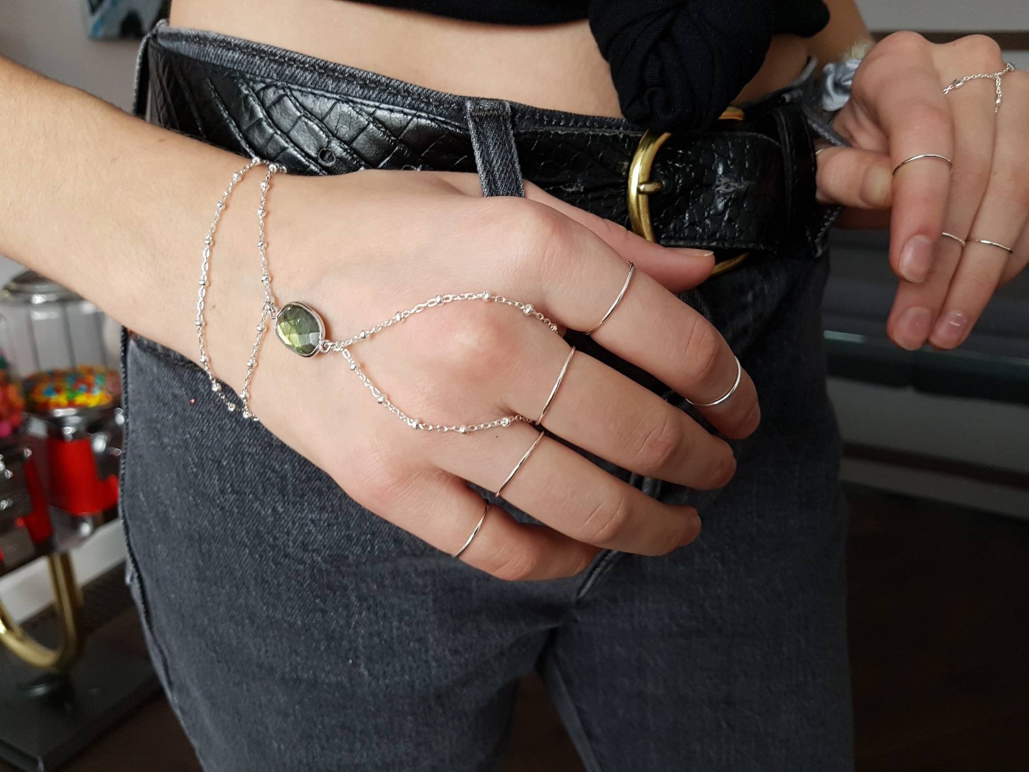 Sterling Silver Hand Chain With Gemstones Hand Chain With - Etsy Canada