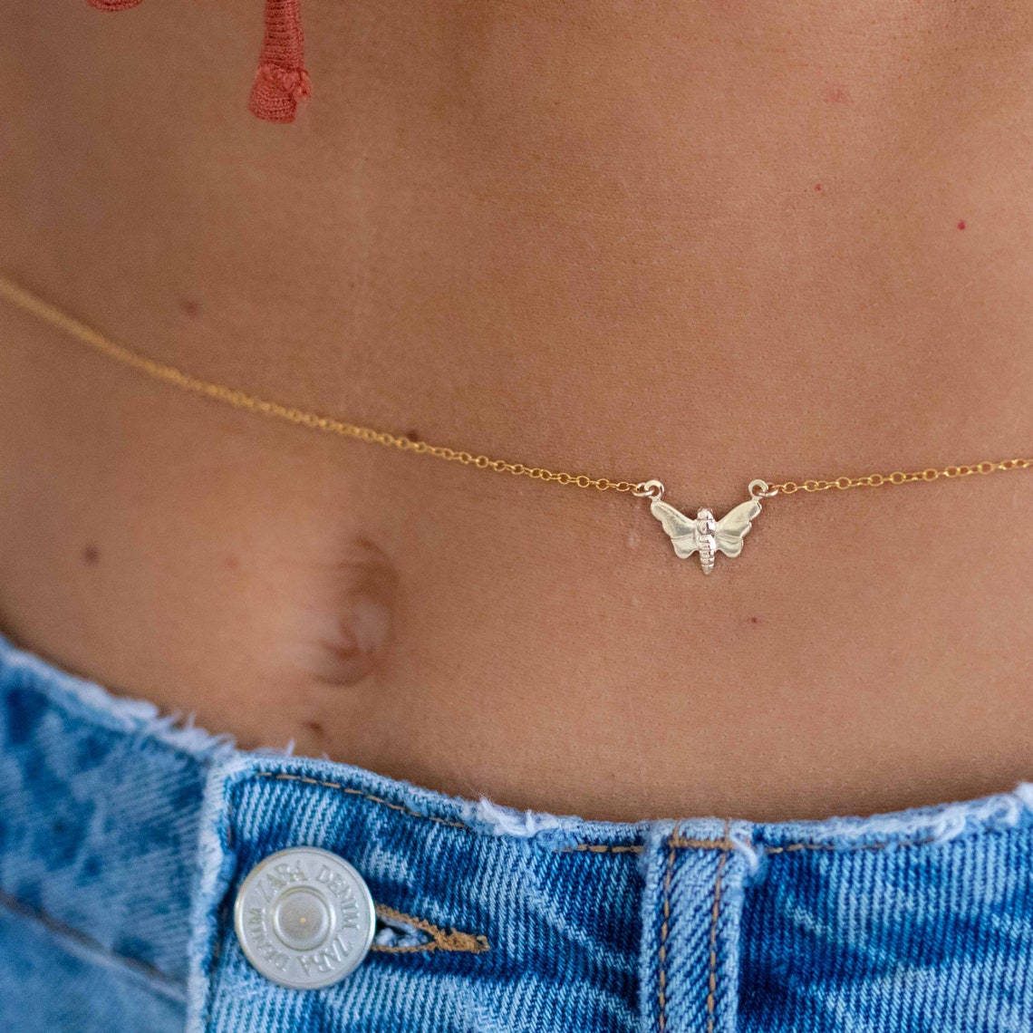 Gold Belly Chain With Butterfly Gold Butterfly Necklace - Etsy