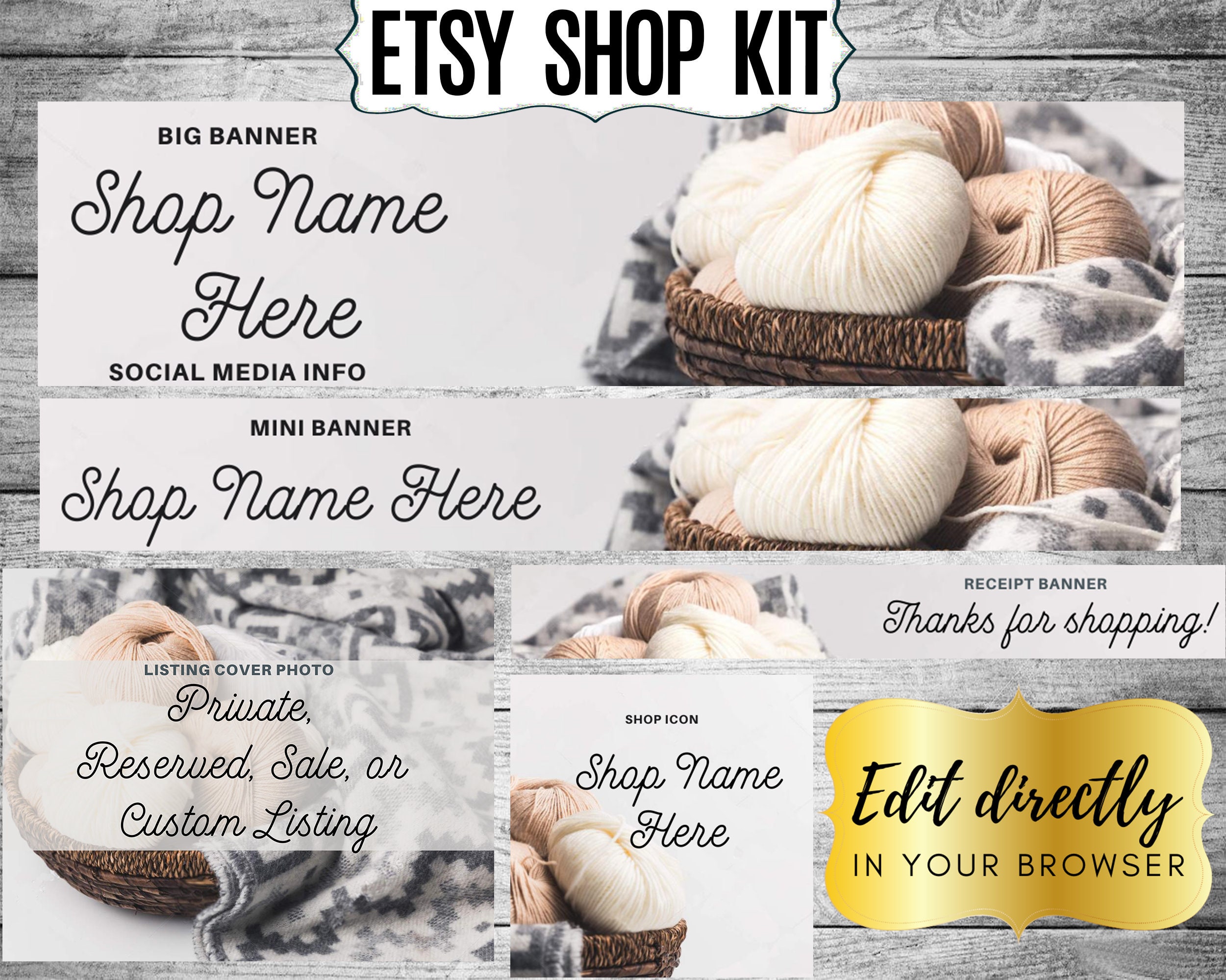 Cream & Brown Yarn Etsy Shop Banner Kit W/ Big Mini and | Etsy