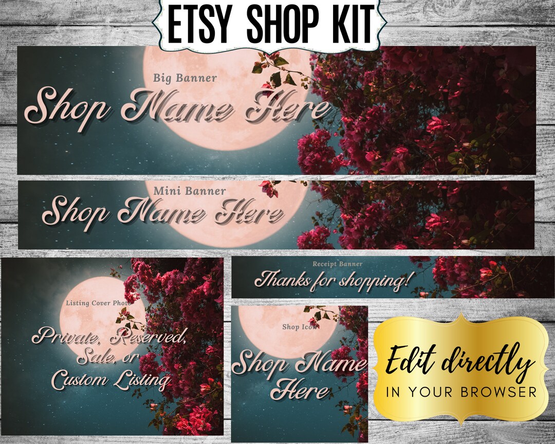 Scarlet Tree, Blush Moon Etsy Shop Banner Set W/ Big, Mini, and Receipt ...
