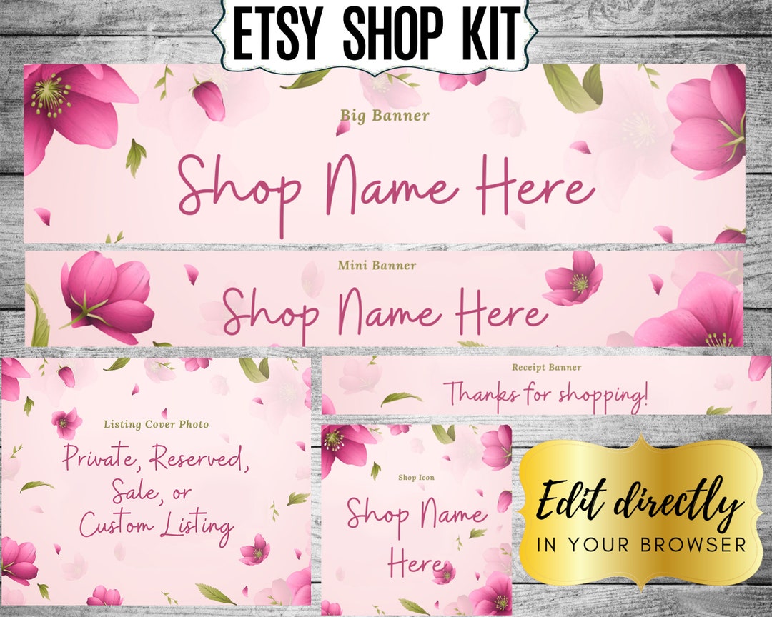 Floral Pink Etsy Shop Banner Set W/ Big, Mini, & Receipt Banners ...