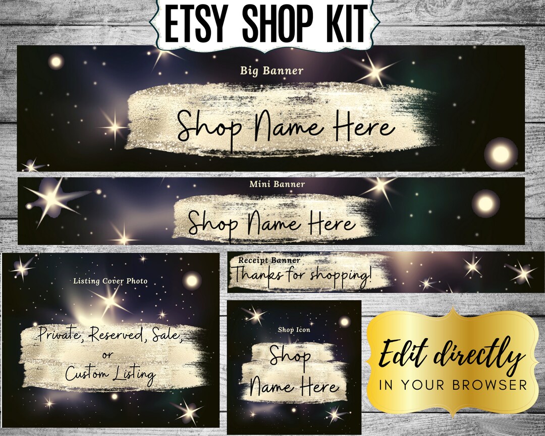 Gold Stardust Etsy Shop Banner Set W/ Big, Mini, and Receipt Banners ...