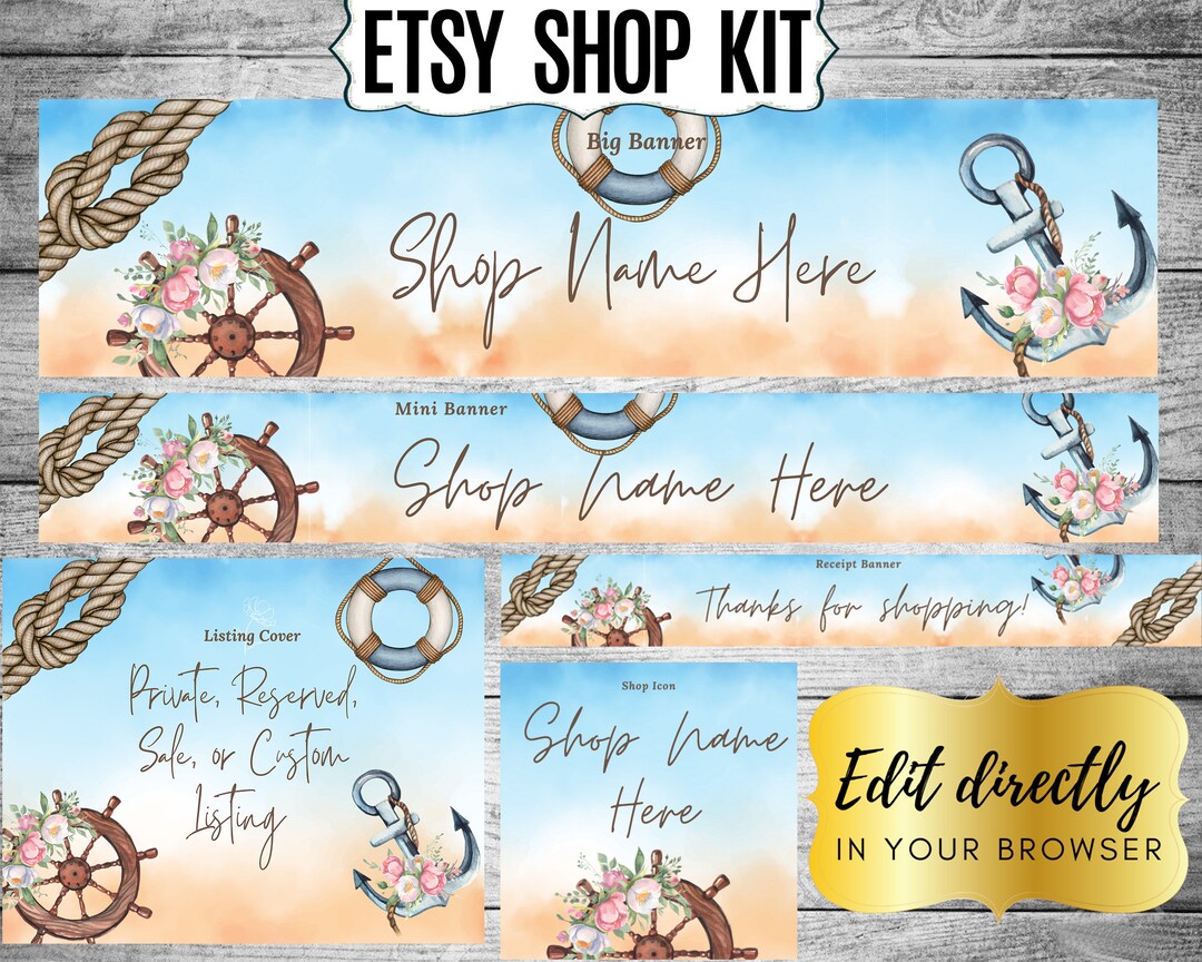 Nautical Beach Etsy Shop Banner Set: Big, Mini & Receipt Banners ...