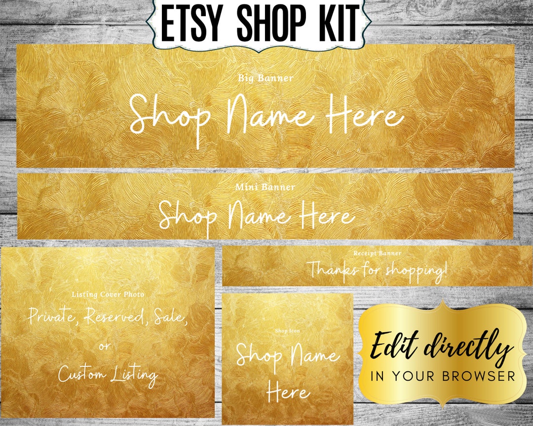 Solid Gold Etsy Shop Banner Set W/ Big, Mini, and Receipt Banners ...