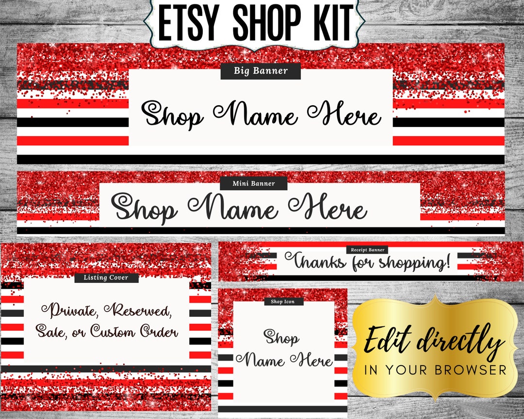 Glitter Stripe Glam Etsy Shop Banner Set W/ Big Mini and - Etsy