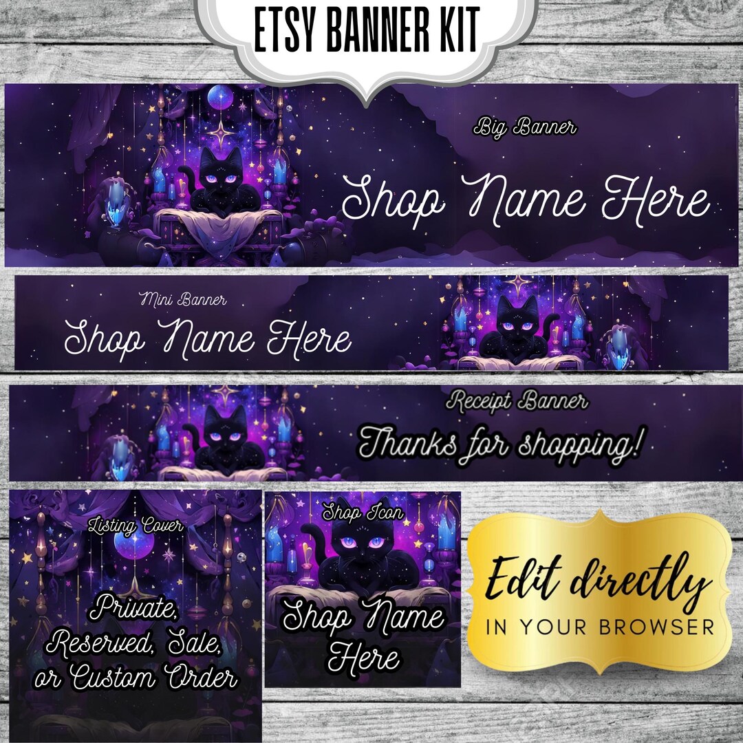 Magical Cat Etsy Shop Banner Set W/ Banners (big, Mini & Receipt), Shop ...
