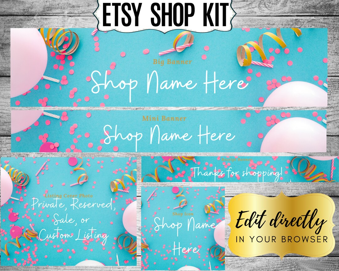 It's My Party Etsy Shop Banner Set W/ Big, Mini, and Receipt Banners ...
