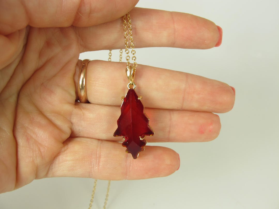 Ruby Red Crystal Charm Necklace, Red Teardrop Pendant Necklace, Ruby ...