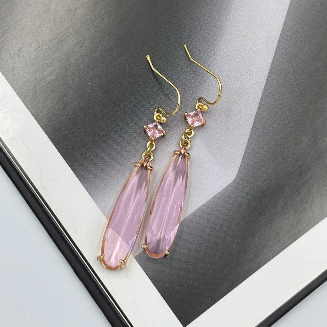 Dainty Pink Crystal Earrings Gold Dainty Pink Teardrop Earrings