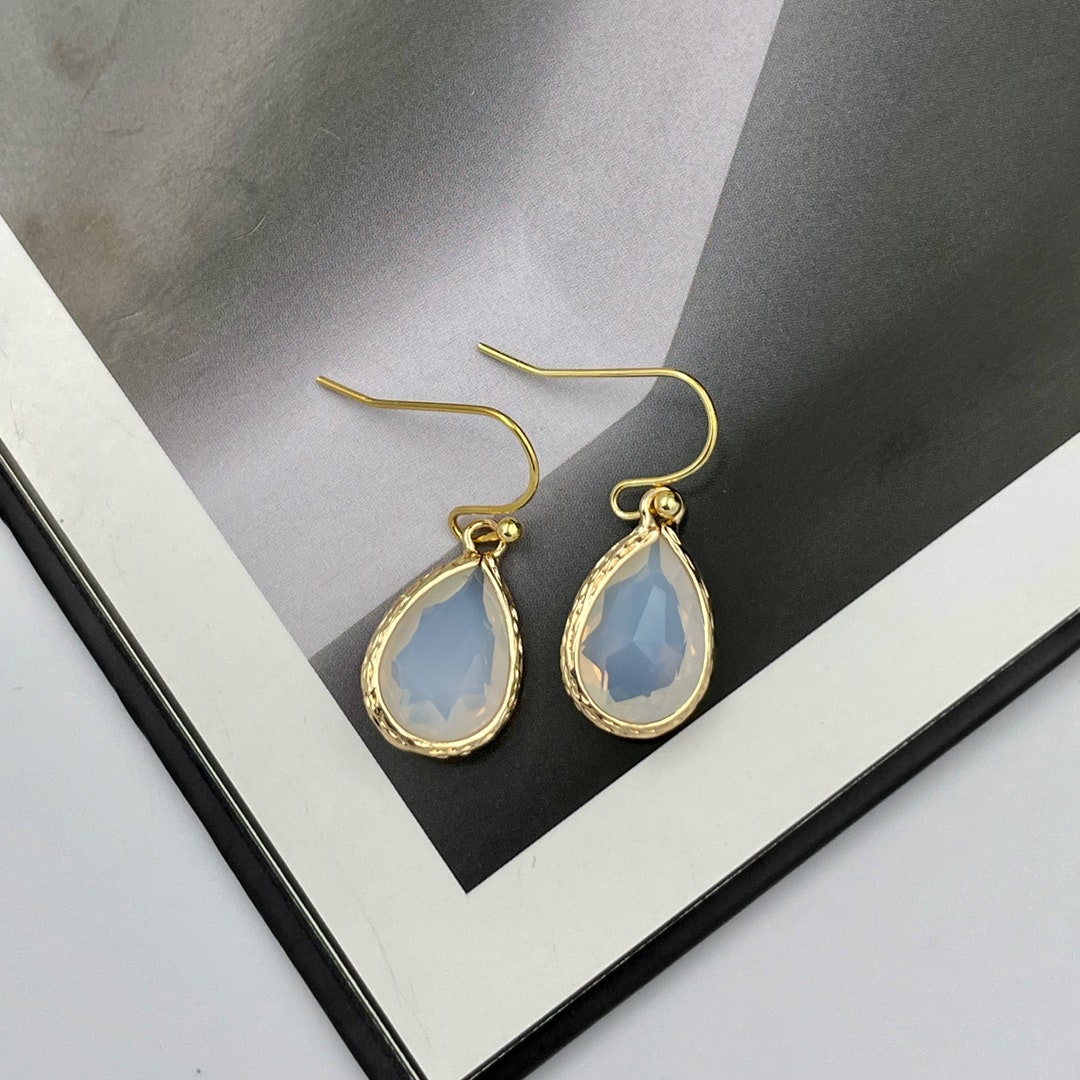 Snow White Teardrop Statement Earrings, Powder White Teardrop Earrings ...