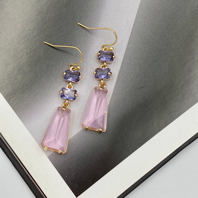 Pink & Purple Crystal Dangle Earrings, Bridesmaid Gift - Etsy