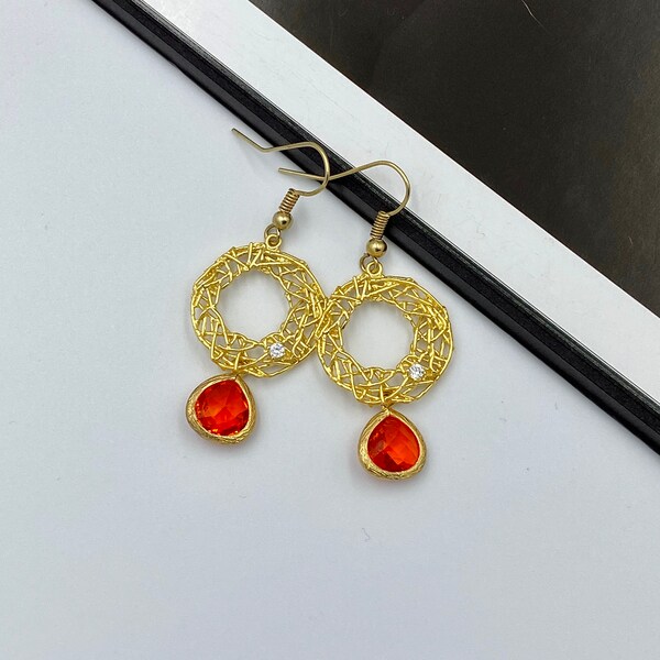 Red Dangle Earrings - Etsy