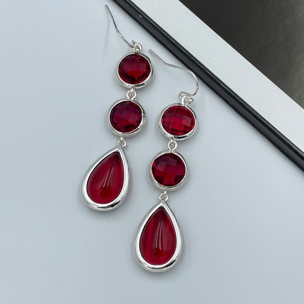 Red Crystal Earrings - Etsy