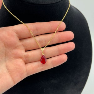 Ruby Red Crystal Charm Necklace, Red Teardrop Pendant Necklace, Ruby ...