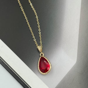 Scarlet Red Crystal Charm Necklace, Red Teardrop Pendant Necklace, Red ...