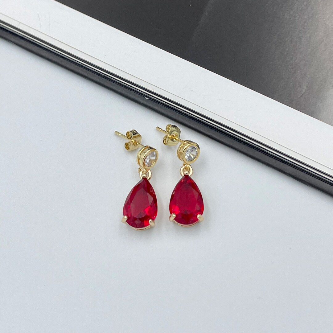Dainty Ruby Red Earrings, Dark Red Teardrop Earrings, Statement Ruby ...