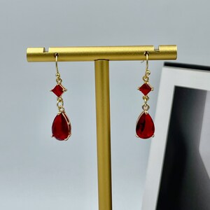 Dainty Ruby Red Earrings, Dark Red Teardrop Earrings, Statement Ruby ...