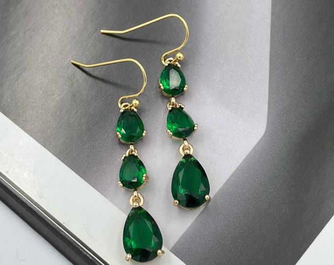 Emerald Green Crystal Earrings, Emerald Green Drop Earrings, Wedding ...