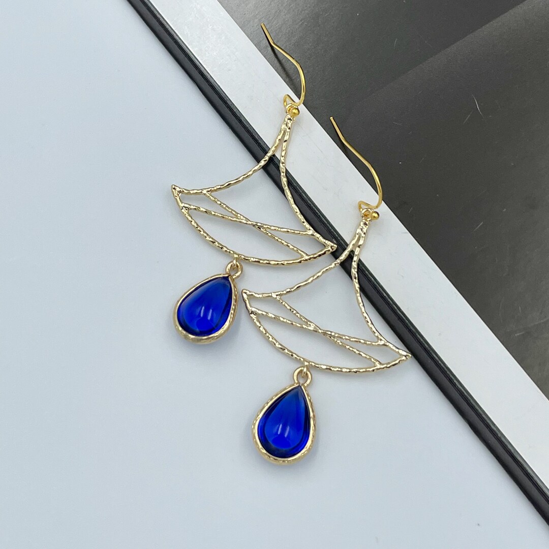 Cobalt Blue Filigree Statement Earrings, Gold Filigree Drop Earrings ...