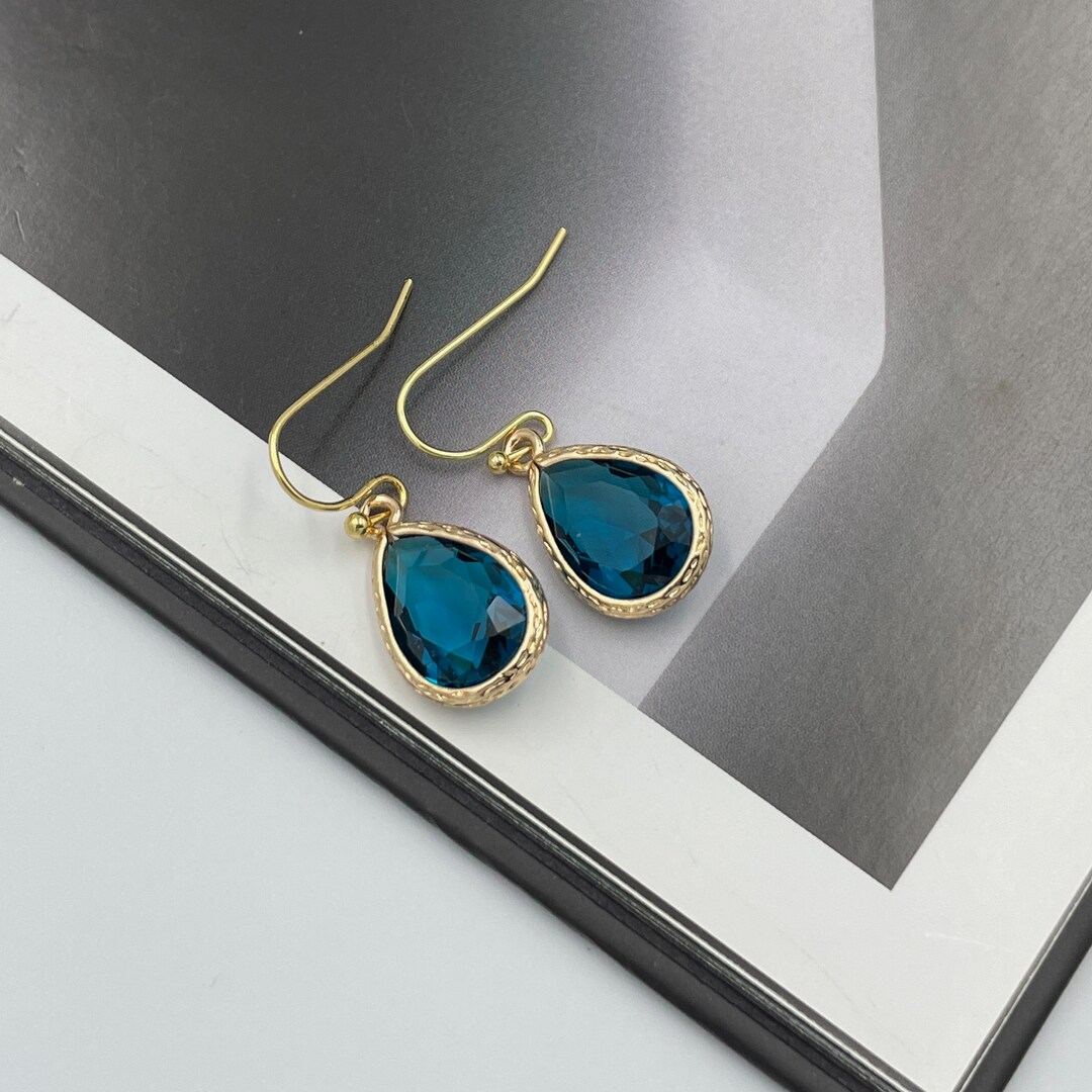Prussian Blue Teardrop Statement Earrings Blue Crystal - Etsy