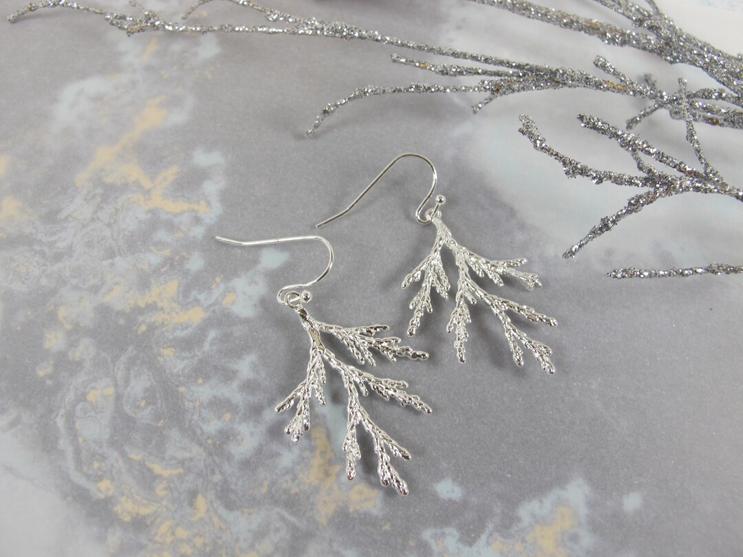 Silver Spruce Statement Earrings for Winter Holidays, Evergreen Tree ...