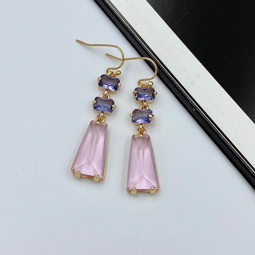 Pink & Purple Crystal Dangle Earrings, Bridesmaid Gift - Etsy