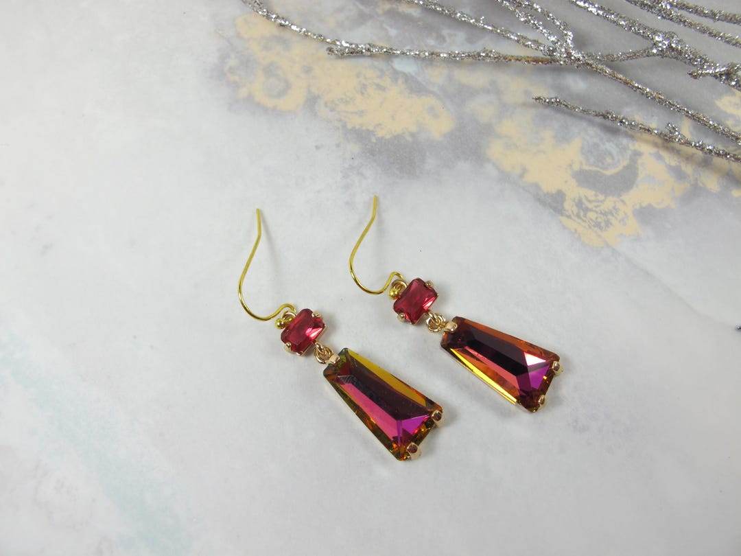 Ruby Red Crystal Statement Earrings, Ruby Red July Birthstone Earrings ...