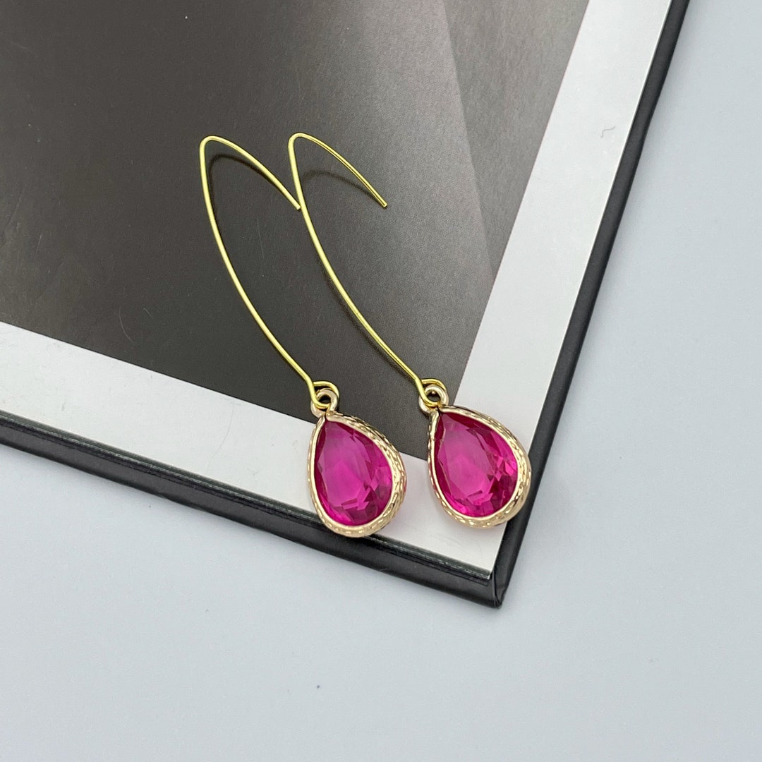 Statement Fuchsia Hot Pink Crystal Teardrop Earrings, Everyday Pink ...