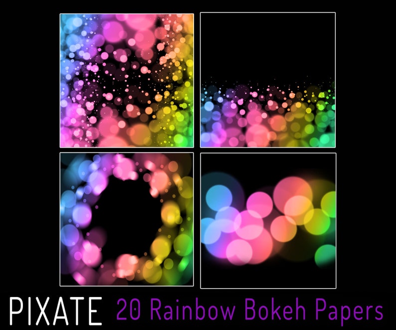 20 Rainbow Bokeh Digital Papers Set, Digital Scrapbook Paper Instant ...