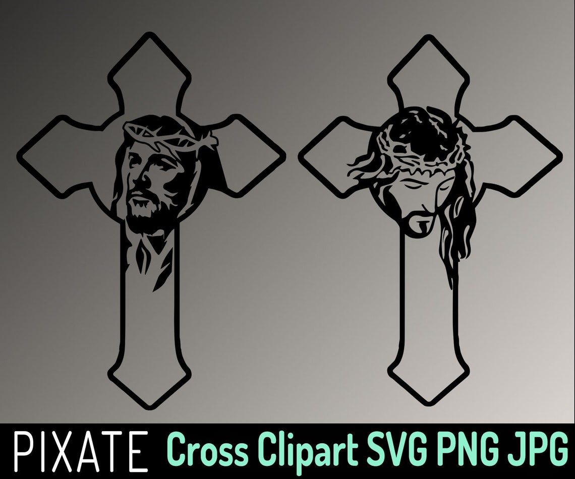 Jesus Face in Cross Clip Art Jesus Cross Clipart SVG PNG JPG - Etsy