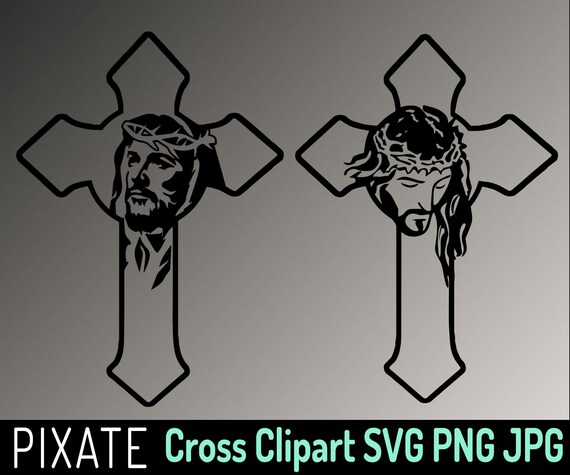 Jesus Face in Cross Clip Art Jesus Cross Clipart SVG PNG JPG | Etsy