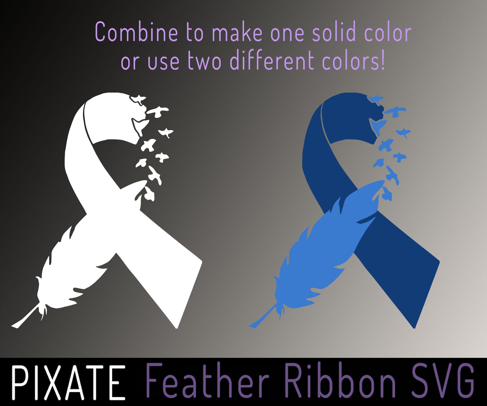 Birds Feather Ribbon SVG JPG PNG, Memorial Clipart, Memorial Ribbon ...