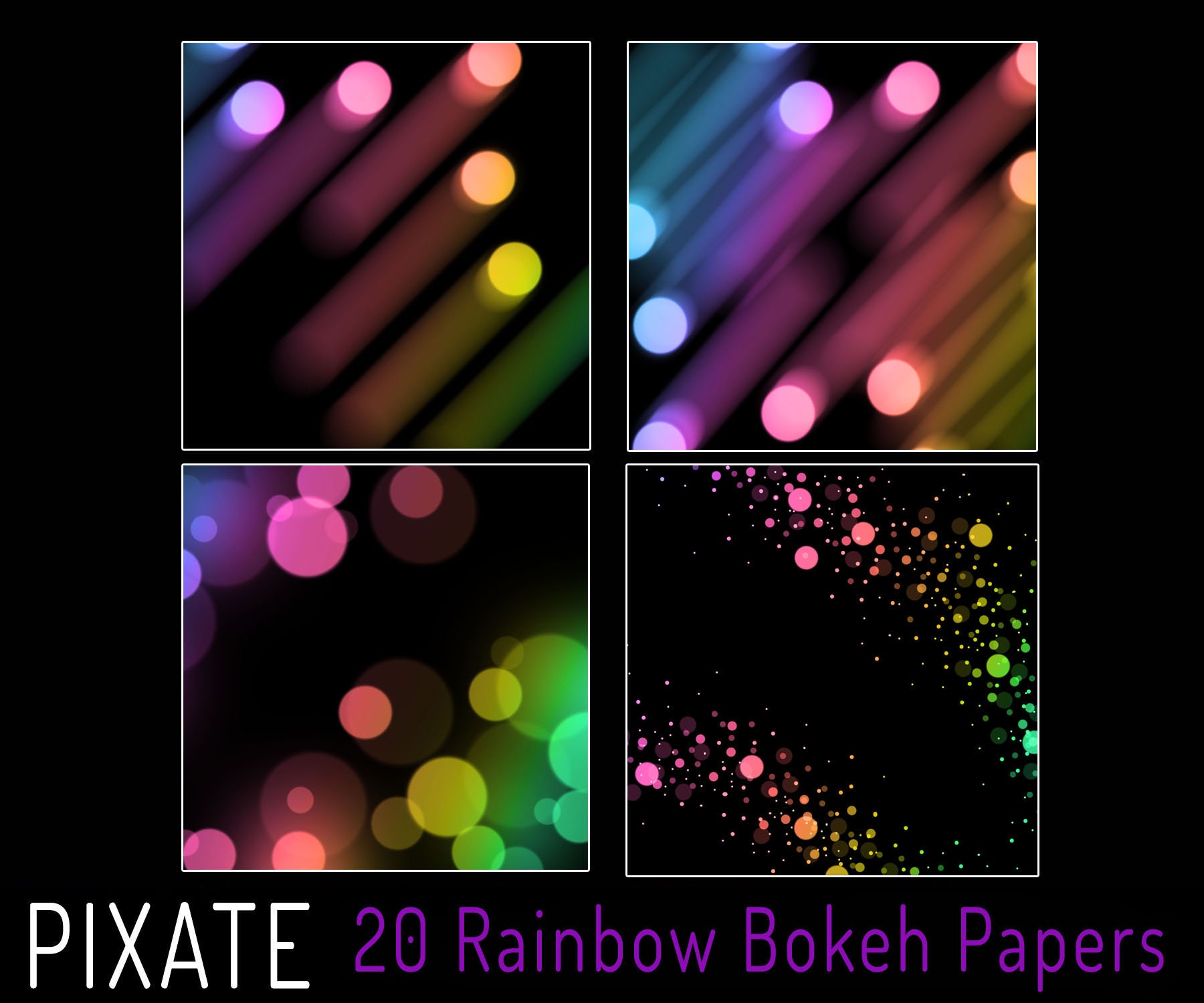 20 Rainbow Bokeh Digital Papers Set, Digital Scrapbook Paper Instant ...